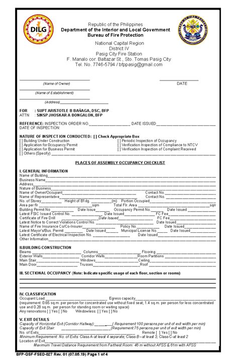 Fsed 027 Checklist Places Of Assembly Occupancy Rev01 070519 Department Of The Interior And