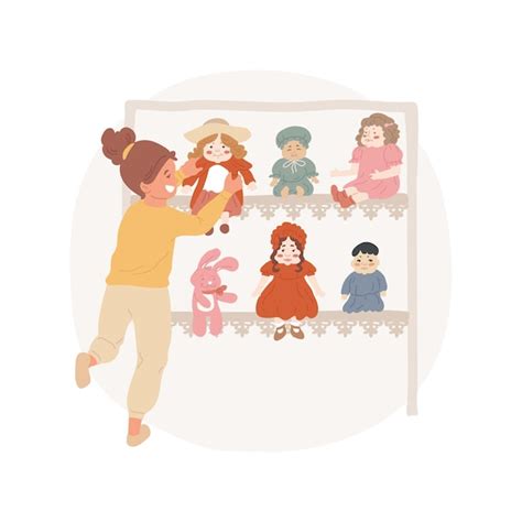 인형과 장난감 고립된 만화 터 일러스트레이션 프리미엄 벡터