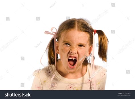 Very Dirty Young Girl Having A Tantrum Studio Shot Isolated On A White