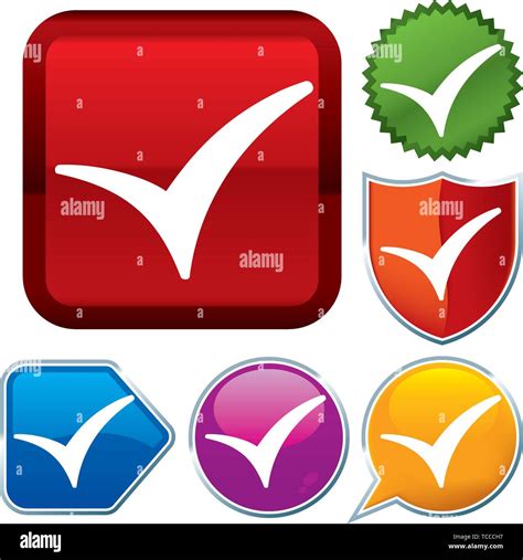 Vector Illustration Set Shiny Icon Series On Buttons Check Mark Stock