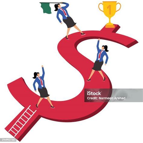 거대한 달러 기호 돈 기회 야심 찬 재정 고문 또는 부의 목표에 도달하려는 비즈니스 투자자를 등반하는 여성 사업가 그룹 개념에 대한 스톡 벡터 아트 및 기타 이미지 Istock