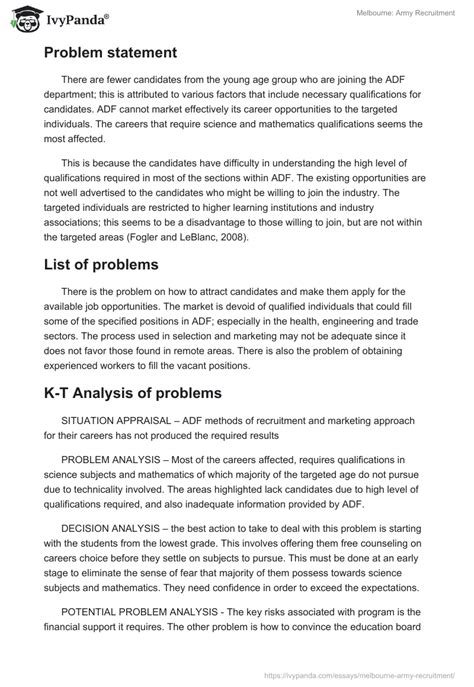 Melbourne Army Recruitment Words Report Example