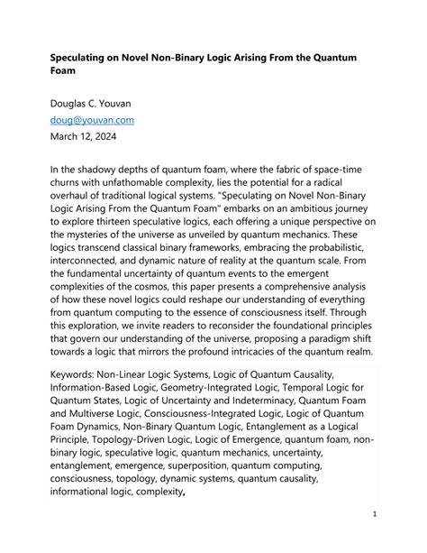 Pdf Speculating On Novel Non Binary Logic Arising From The Quantum Foam