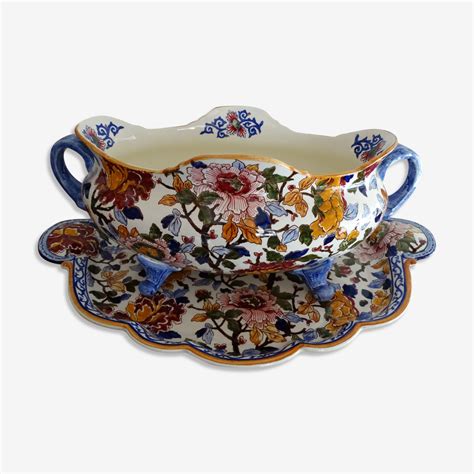 Jardinière Faience De Gien Et Son Plateau Décors Pivoine Signée Selency
