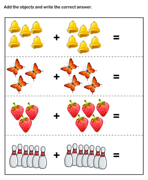 Addition Using Objects Math Skills Worksheets