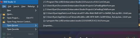 Recent Menu Partly Hidden Delphi Ide And Apis Delphi Praxis En