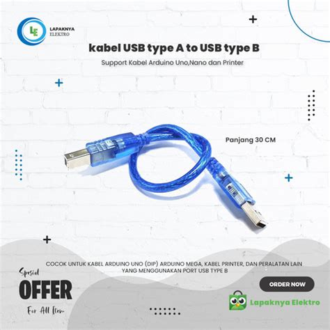 Jual Kabel Usb Type A To Usb Type B Kabel Arduino Uno 30 Cm Kab