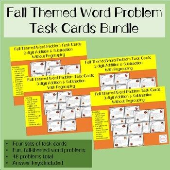 Word Problem Task Cards Bundle 2 Digit And 3 Digit With And Without Regrouping