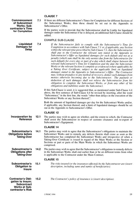Fidic Conditions Of Subcontract Agreement Pdf