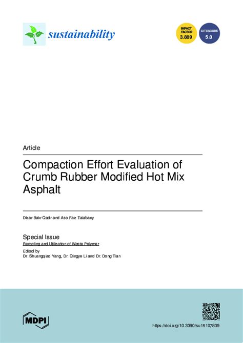 Pdf Compaction Effort Evaluation Of Crumb Rubber Modified Hot Mix Asphalt