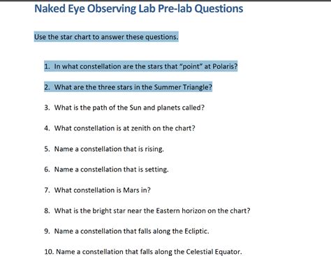 Solved Naked Eye Observing Lab Pre Lab Questions Use The Chegg