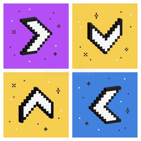 Volumetric Pixel Pointers Set 8 Bit Isometric Arrows 3d Signs For 4 Cardinal Directions Stock
