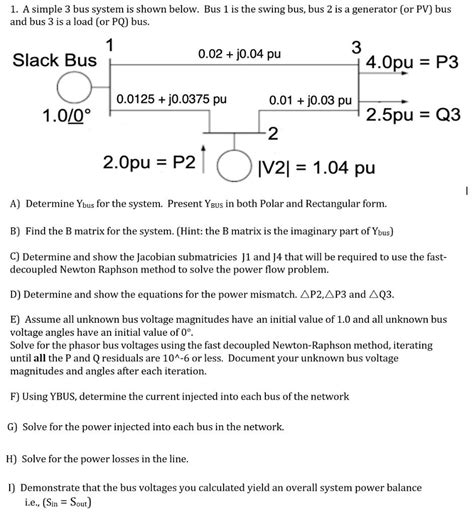 Solved 1 A Simple 3 Bus System Is Shown Below Bus 1 Is The