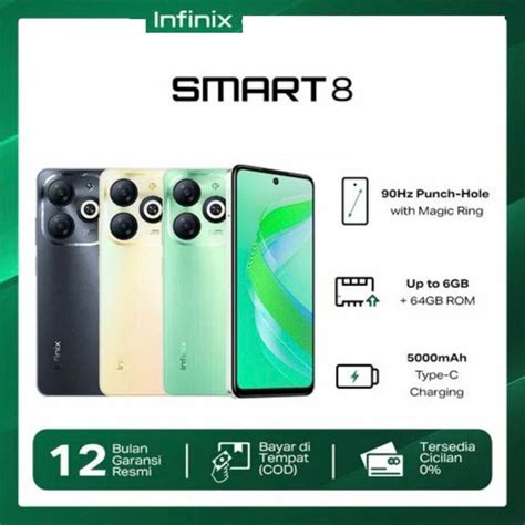 Jual Infinix Smart 8 [4gb 128gb] Unisoc T606 6 6 Ips Lcd 5000mah Garansi Resmi 1 Tahun
