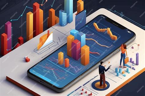 Premium Photo Online Statistics And Data Analytics Isometric Application Business Graph And