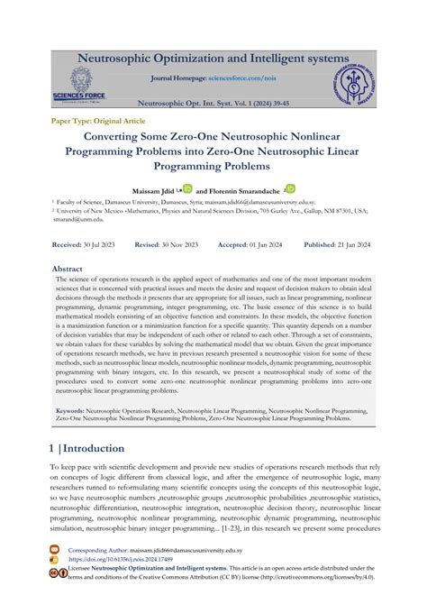 Pdf Converting Some Zero One Neutrosophic Nonlinear 0d0aprogramming