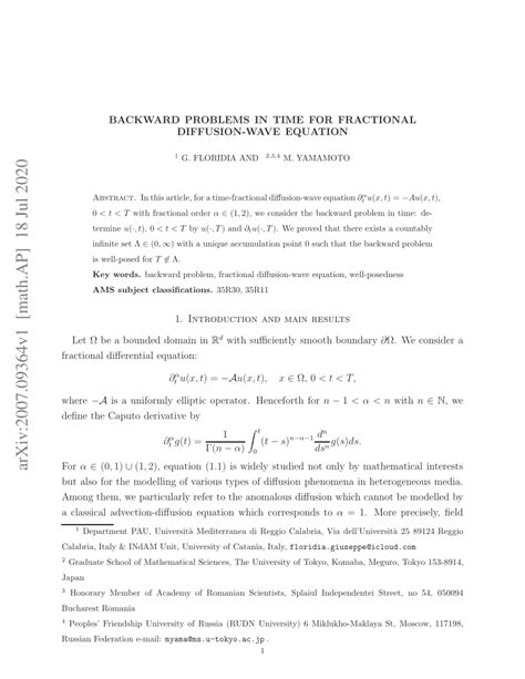 Pdf Backward Problems In Time For Fractional Diffusion Wave Equation