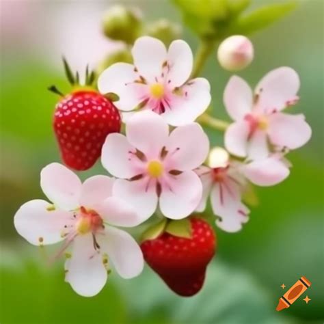 Pink And White Blossoms On Strawberry Plant With Promise Of Ripe Fruits