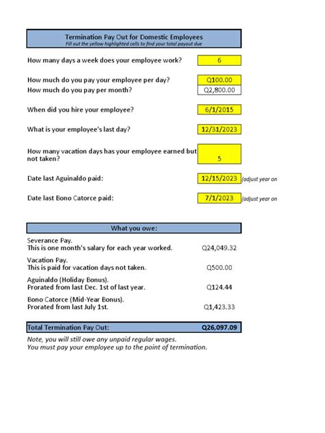Severance Pay Worksheet Domestic Employee Pdf Employment Industrial Relations