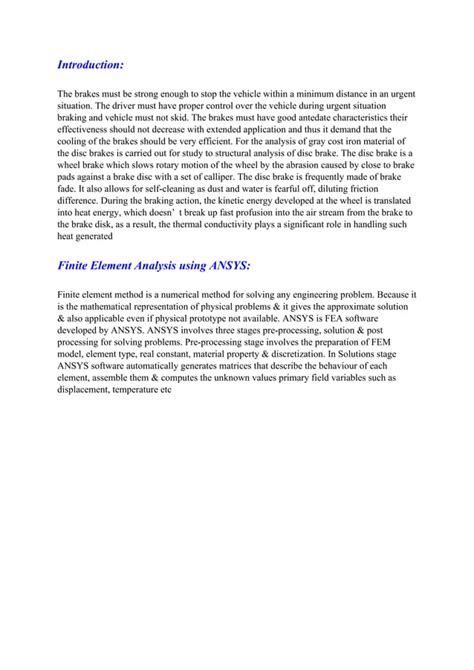 Finite Element Analysis Of Disc Brake Using Ansys Workbench Software Pdf