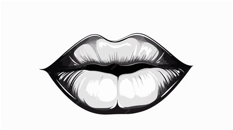 Sensual Lips Biting Candy Black White Cartoon Vector Premium Ai Generated Vector