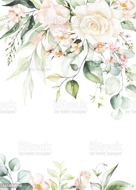밝은 복숭아 색상 홍당무 흰색 분홍색 생생한 꽃 금 요소 녹색 잎이있는 수채화 꽃다발 꽃다발 테두리 화환 프레임