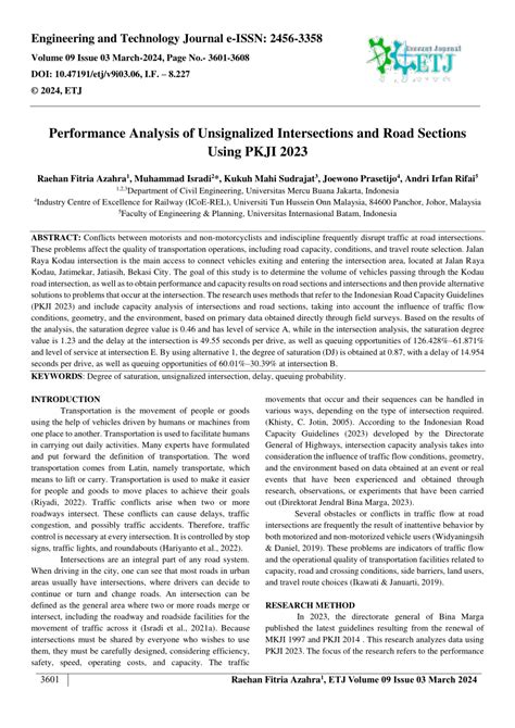 Pdf Performance Analysis Of Unsignalized Intersections And Road