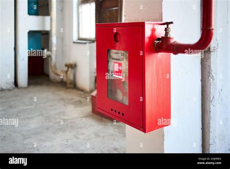 Fire Hose In Red Box Pipe Roll For Fire Emergency In Red Metal Cabinet
