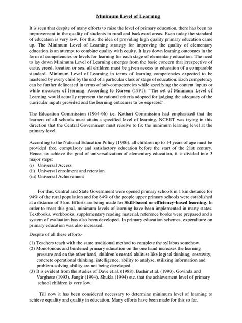 Minimum Level Of Learning Pdf Curriculum Learning