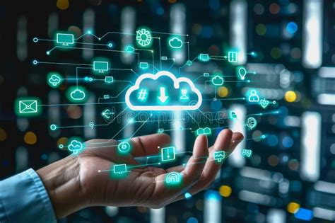 Person Interacting With Futuristic Cloud Interface Surrounded By