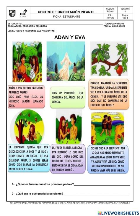 Adan Y Eva Interactive Activity Adan Y Eva Dia Del Idioma Español