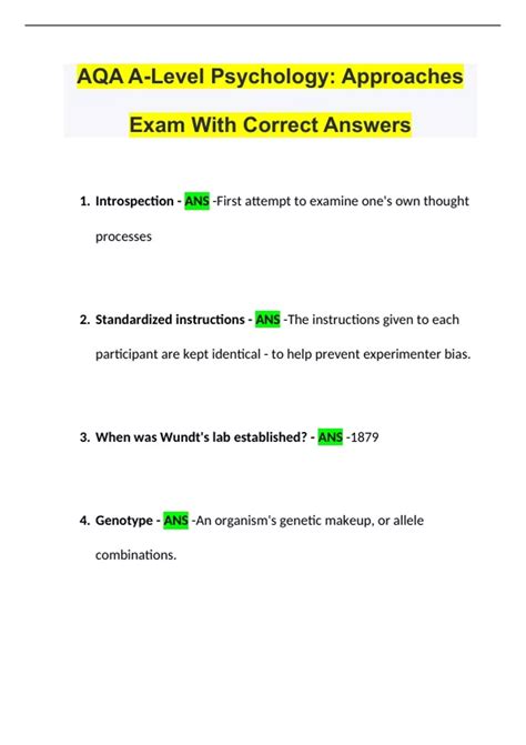Aqa A Level Psychology Approaches Exam With Correct Answers Aqa Psychology Stuvia Us