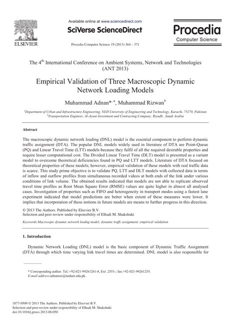 Pdf Empirical Validation Of Three Macroscopic Dynamic Network Loading