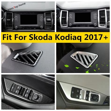 Abs 매트탄소 섬유 인테리어 팔걸이 창 리프트 버튼에어 Ac Ventscover 트림 Skoda Kodiaq 2017