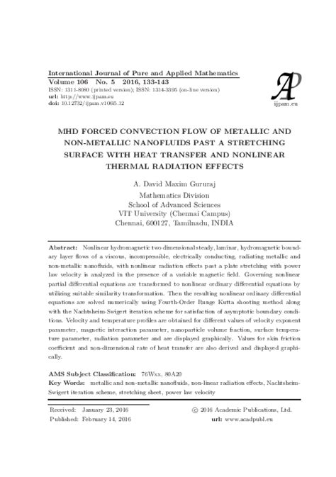 Pdf Mhd Convectiondissipation Heat Transfer Over A Non Linear Stretching And Shrinking Sheets