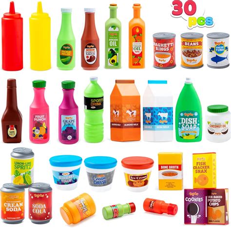 Joyin 30pcs Play Food Grocery Cans Pretend Play Kitchen Accessories Includes Drink
