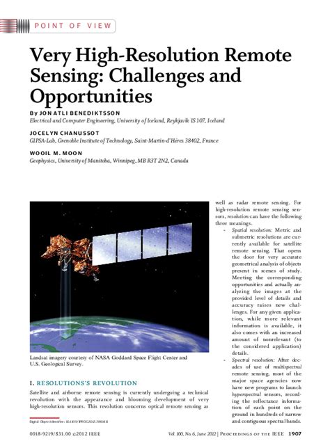 Pdf Very High Resolution Remote Sensing Challenges And Opportunities