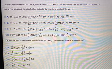 solved state the rule of differentiation for the logarithmic