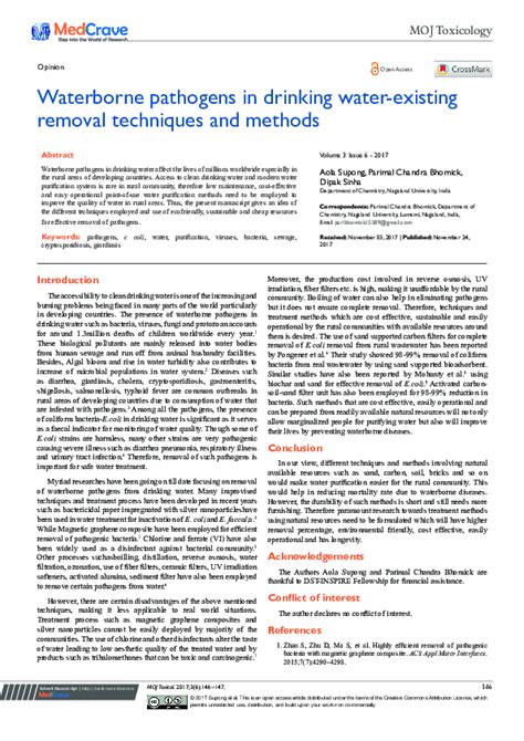 Pdf Waterborne Pathogens In Drinking Water Existing Removal Techniques And Methods