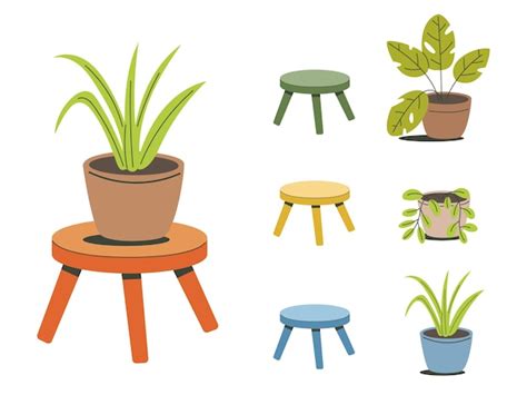 Premium Vector Tropical Flowers With Wooden Small Three Legged Stool