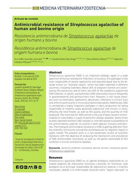 Pdf Antimicrobial Resistance Of Streptococcus Agalactiae Of Human And Bovine Origin [spanish