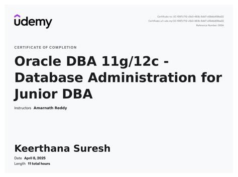 Im Happy To Share That I Have Successfully Completed The Oracle Dba Keerthana Suresh