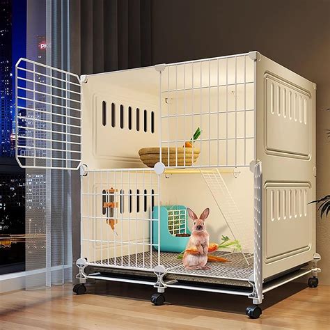 Large Rabbit Cage Indoor With Wheels 2 Tier Bunny Hutch For Ferrets