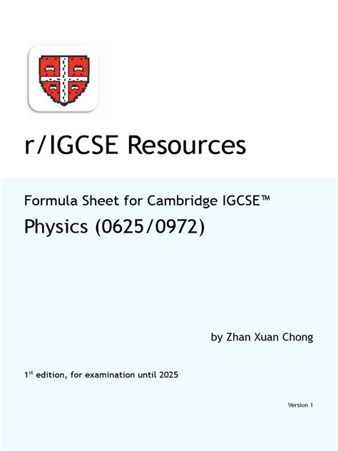 Igcse Resources Physics Formula Sheet Final Pdf