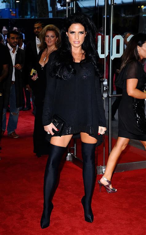 Katie Price Wearing Thigh High Boots Bra Under See Through Tunic At