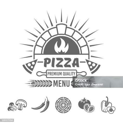 피자 메뉴 벡터 흑백 엠블럼 또는 라벨 벽돌 오븐과 흰색 배경에 고립 된 디자인 요소 화덕에 대한 스톡 벡터 아트 및 기타