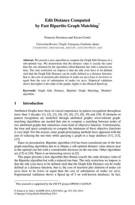 Pdf Edit Distance Computed By Fast Bipartite Graph Matching