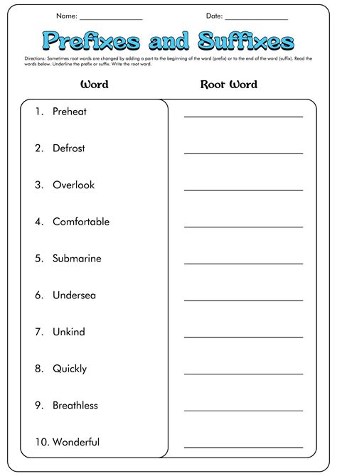 Root Prefix Suffix Worksheet
