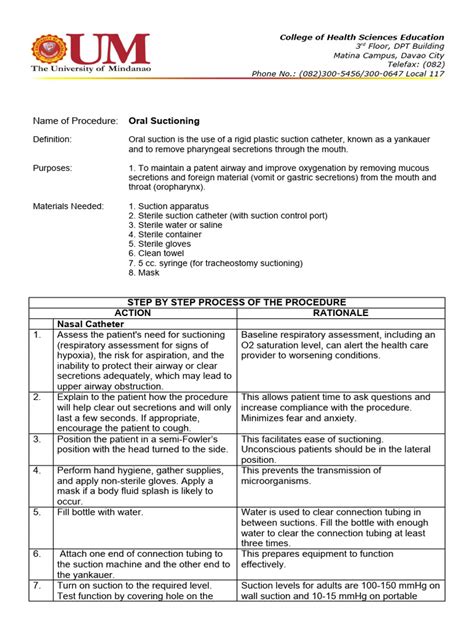 Oral And Nasal Suctioning Procedure Pdf Respiratory Tract Hand