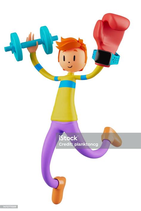사람 만화 캐릭터 소년과 스포츠 개체를 가진 소녀 3d 그림입니다 피트니스 활동 행동 스포츠 경기에서 남자 건강한 개념입니다 3d 공 운동 액션스마트폰 스마트워치 디자인 3